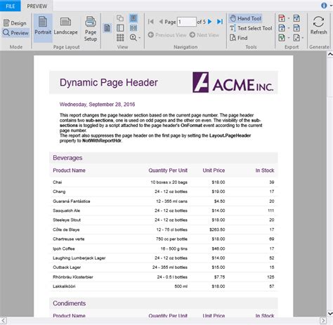 dynamic page header flexreport for winforms componentone