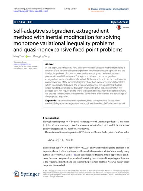 Pdf Self Adaptive Subgradient Extragradient Method With Inertial