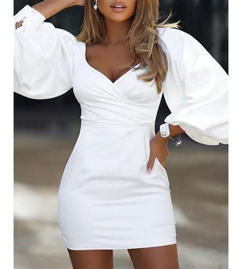 Lantern Sleeve Ruched Bodycon Dress