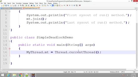 5 mins simple deadlock program in java by using multithreading youtube