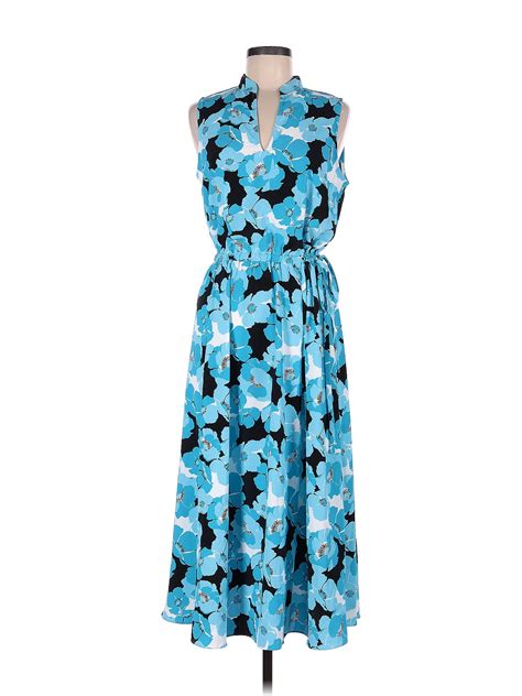 Anne Klein 100 Polyester Floral Blue Casual Dress Size M 67 Off