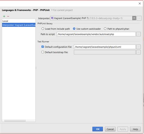 how to setup laravel with phpunit on vagrant in phpstorm