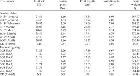 Effect Of Sowing Dates And Harvesting Stage On Plant Fruit Setting And