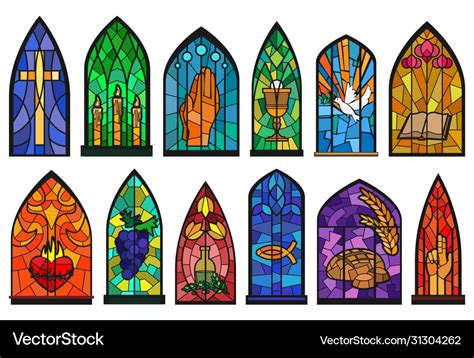 Church Windows Cartoon Set Icon Isolated Vector Image