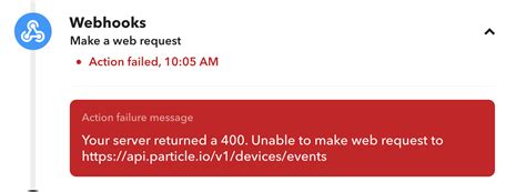 ifttt and webhook configuration returning an error integrations