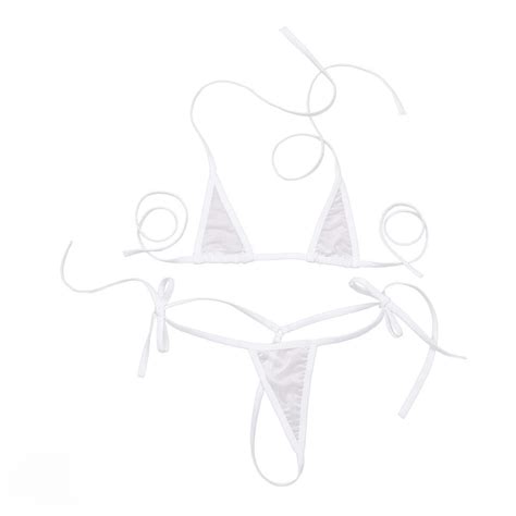 Sexy Womens Mesh See Through Tiny Bikini Sets Swimsuit Bra Top Briefs