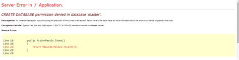 c mvc getting error create database permission denied