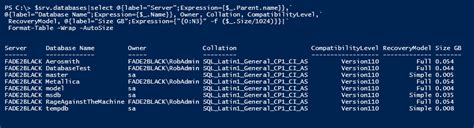 list databases and properties on sql server with powershell