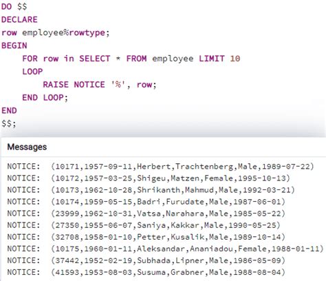 postgresql loop examples