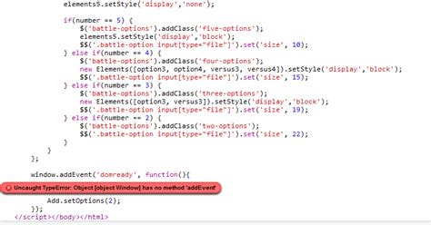 javascript uncaught typeerror [object window] has no method addevent