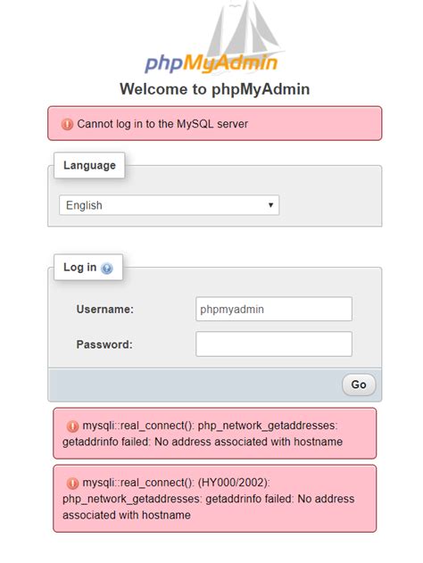 mysql phpmyadmin error no address associated with