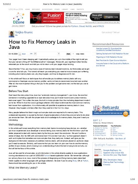 how to fix memory leaks in java javalobby java virtual machine