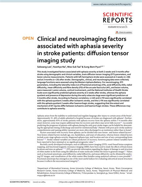 Pdf Clinical And Neuroimaging Factors Associated With Aphasia
