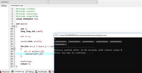 hacker rank solution for a very big sum in c