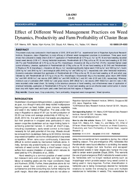 Pdf Effect Of Herbicidal Weed Management On Yield Attributes And