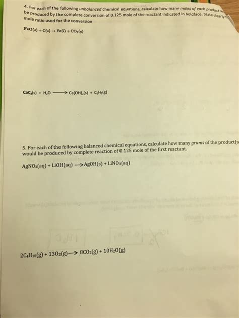 Solved For Each Of The Following Unbalanced Chemical