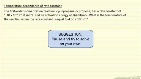 Temperature Dependence Of Rate Constant Example Youtube