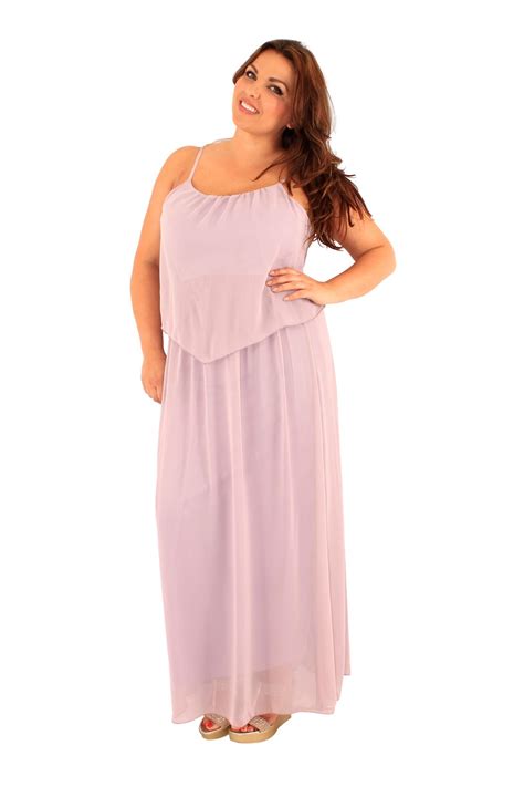 Ladies Plus Size Lined Chiffon Long Maxi Dress Strappy Cami Chiffon