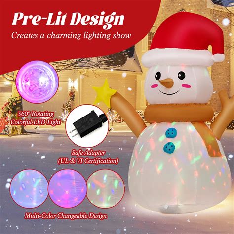 Tangkula 4 Ft Lighted Christmas Inflatable Snowman With 360° Rotating