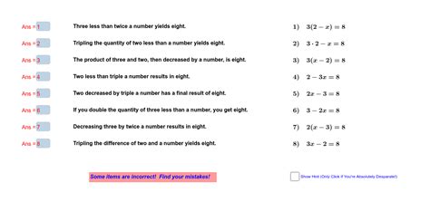 matching verbal statements to algebraic statements v2 geogebra