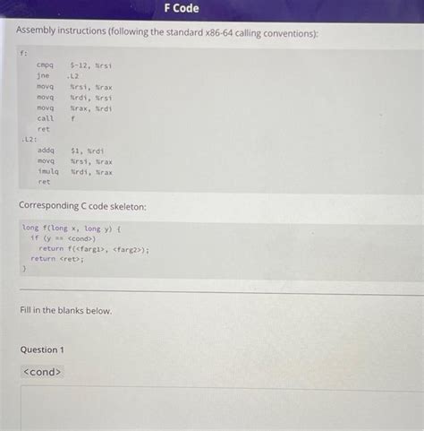 Solved F Code Assembly Instructions Following The Standard