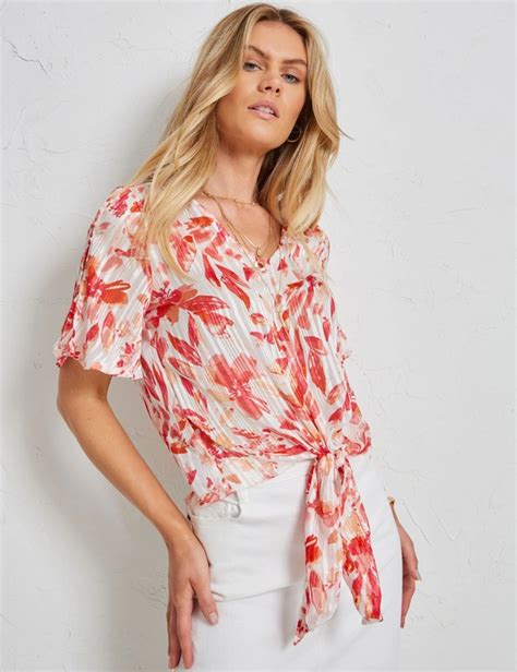 Katies Shadow Stripe Tie Front Top Katies