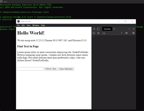how to find text on page in electronjs geeksforgeeks