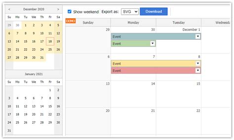 using javascript html5 monthly calendar in spring boot