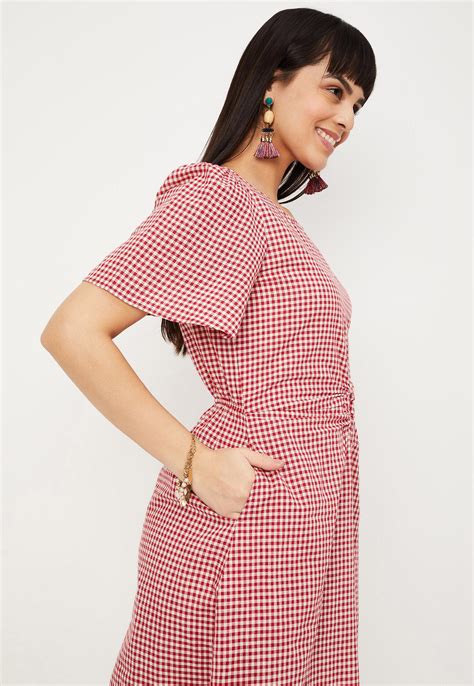 Buy Women Gingham Checked Cut Out Dress Online At Just Rs 999 0