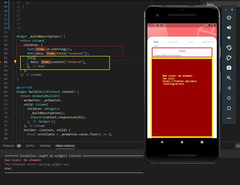 bad state no element the relevant error causing widget was html