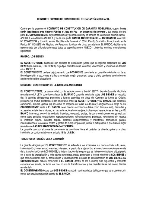 Modelo De Garantia Mobiliaria Contrato Privado De ConstituciÓn De