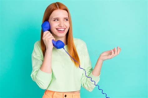Photo Of Sweet Millennial Lady Talk Phone Look Empty Space Wear Sport
