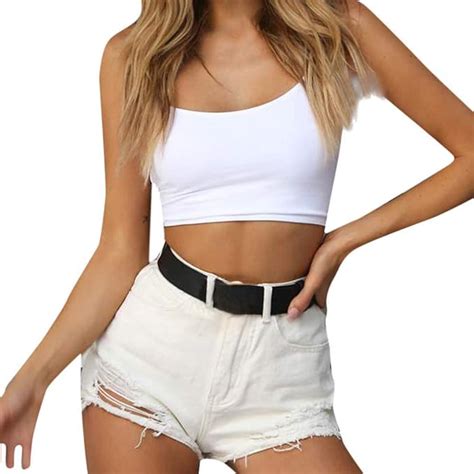 Spaghetti Top Damen Sommer Teenager Mädchen Ärmelloses Bauchfrei Tank