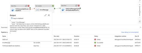 azure data factory capture error details of a dataflow activity