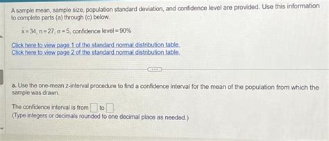 Solved A Sample Mean Sample Size Population Standard