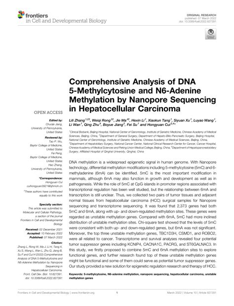 Pdf Comprehensive Analysis Of Dna 5 Methylcytosine And N6 Adenine