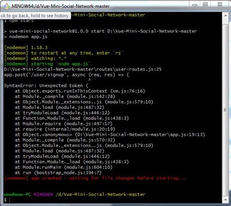 vue js trying to install mern social network from git hub node js