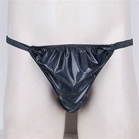 Iefiel Mens Wetlook Ruched High Cut Low Rise Tanga Briefs Strings