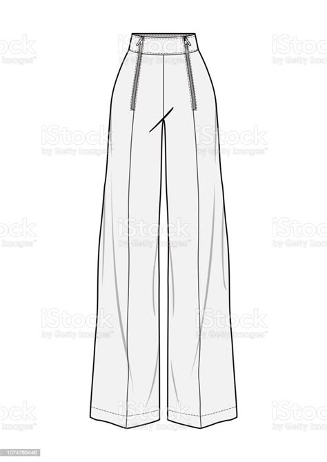 Pants Fashion Flat Technical Drawing Template Stock Illustration
