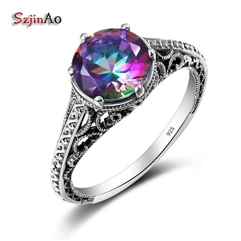 New Szjinao 2 8ct Mystic Fire Rainbow Topaz Rings For Women Wedding