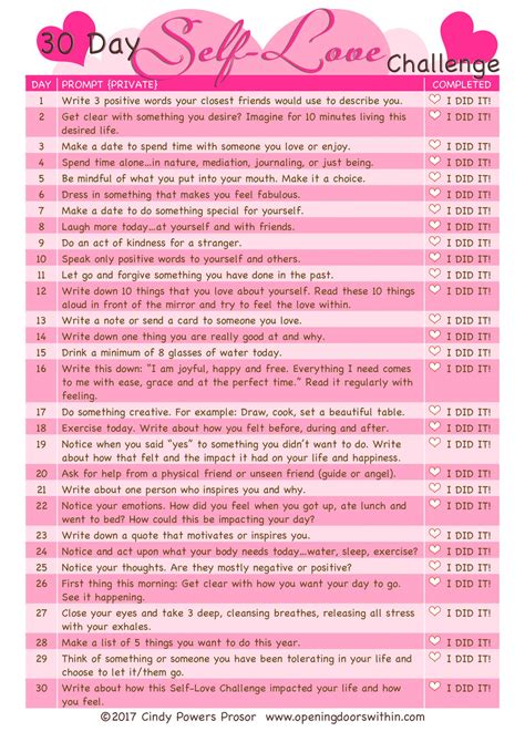 30 Day Self Love Challenge Cindy Powers Prosor