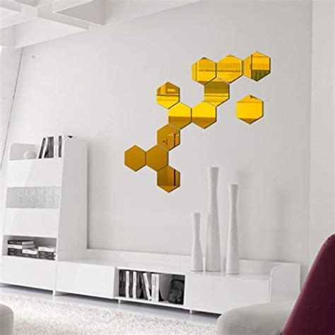 Loveunder20 12pcs Hexagon Mirror Wall Stickers 3d Hexagonal Acrylic