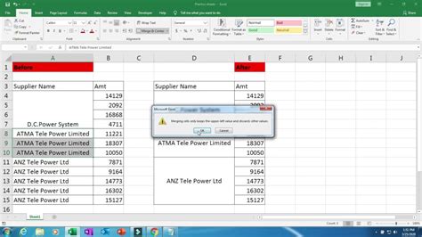 quickly merge cells with same values in excel merge formatting vba code