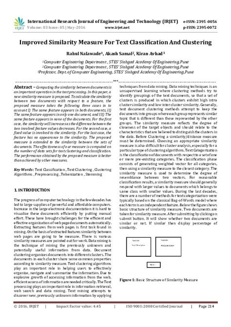 Pdf Improved Similarity Measure For Text Classification And