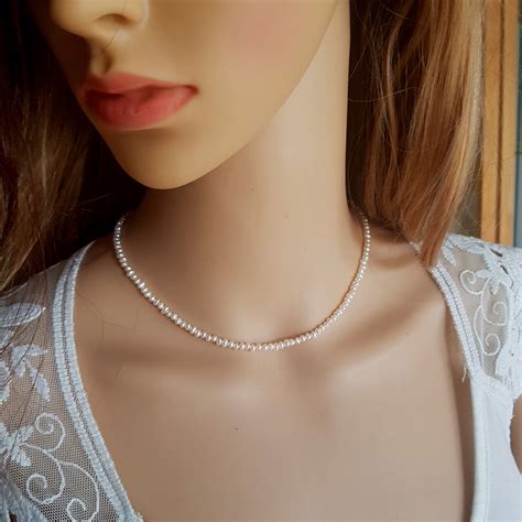 Tiny Freshwater Seed Pearl Necklace Choker Sterling Silver Or Gold Fill