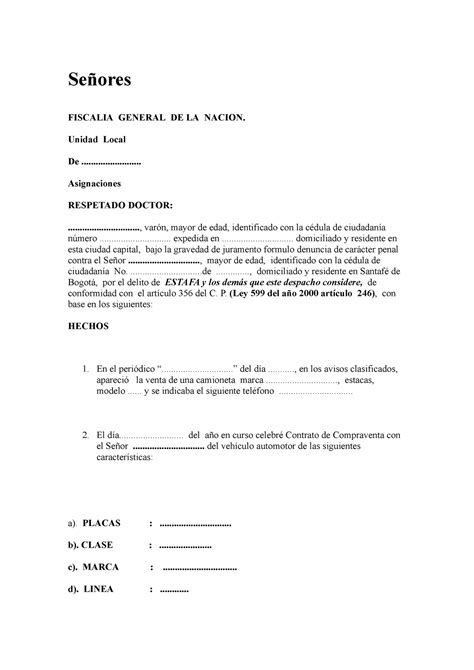 Total 41 Imagen Modelo De Denuncia Ante La Fiscalia Abzlocal Mx
