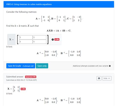 Solved Hw3 4 Using Inverses To Solve Matrix Equations