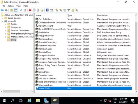windows server 2016 active directory add user accounts server world