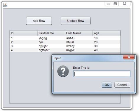 java how to add and update a jtable row using joptionpane
