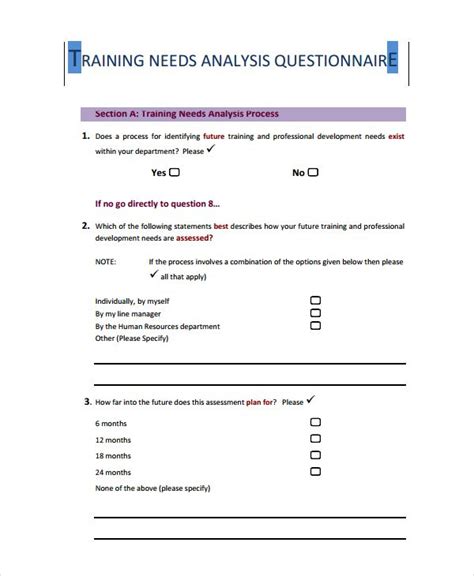training needs analysis questionnaire template